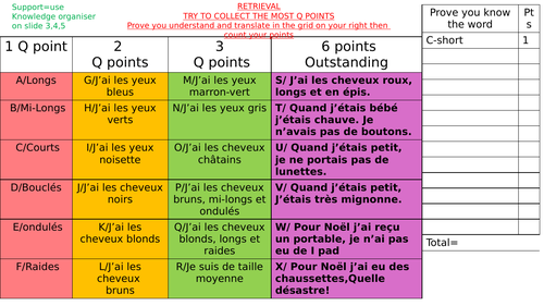 YEAR 7 EYE AND HAIR DESCRIPTION/FRENCH | Teaching Resources