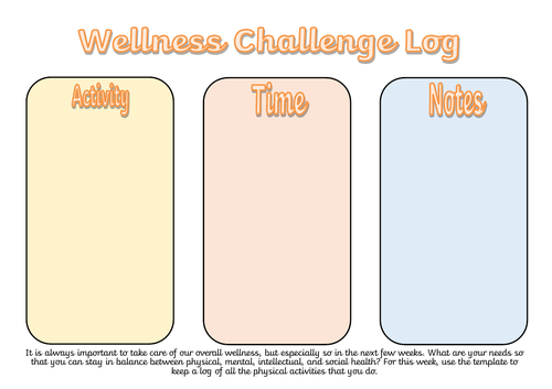Well-Being Log - Mental Health Week | Teaching Resources