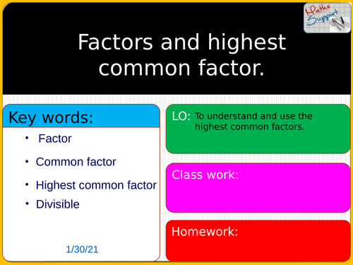 Factors and Highest Common Factor (HCF) | Teaching Resources