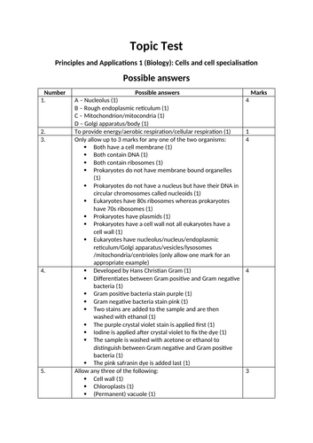 Topic Test: Cells and cell specialisation | Teaching Resources