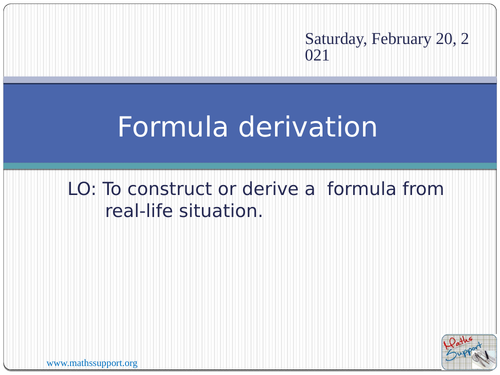 Derivation of formulae | Teaching Resources
