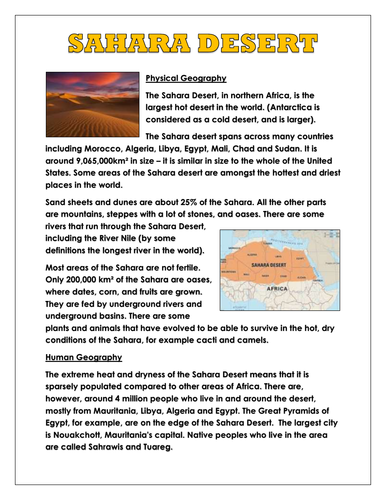 Sahara Desert Information Sheet (Physical and Human Geography ...
