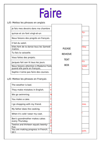 FRENCH - VERBS - FAIRE (introduction) | Teaching Resources