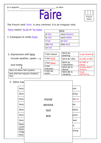 FRENCH - VERBS - FAIRE (introduction) | Teaching Resources