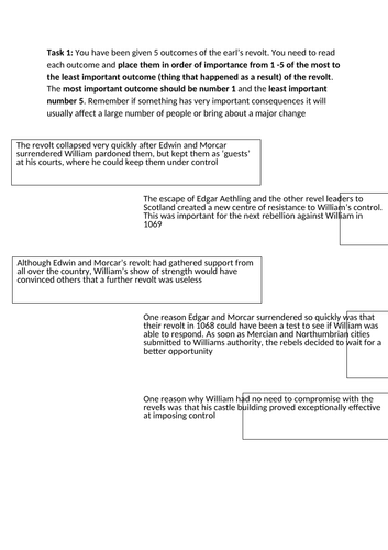 Edexcel 9-1 The Revolt of Edwin and Morcar | Teaching Resources