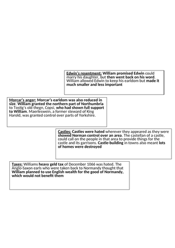 Edexcel 9-1 The Revolt of Edwin and Morcar | Teaching Resources