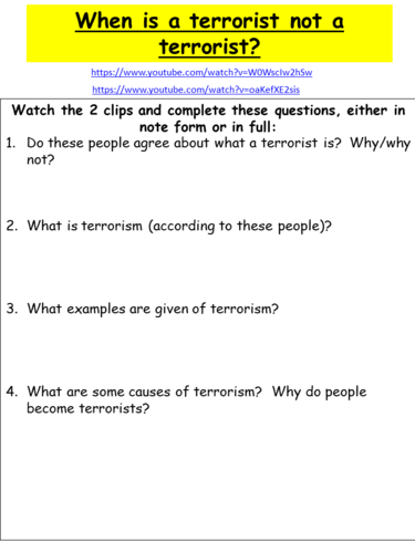 History KS3 Home Learning - Terrorism | Teaching Resources