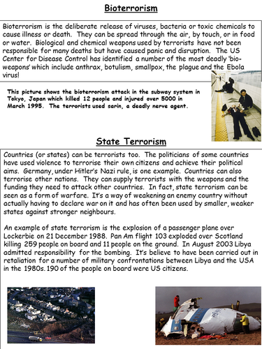 History KS3 Home Learning - Terrorism | Teaching Resources