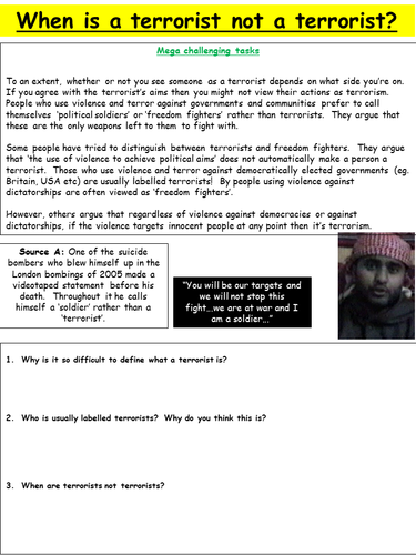 History KS3 Home Learning - Terrorism | Teaching Resources