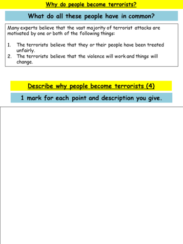 History KS3 Home Learning - Terrorism | Teaching Resources