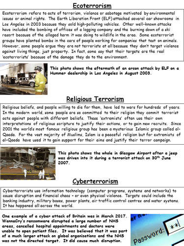 History KS3 Home Learning - Terrorism | Teaching Resources