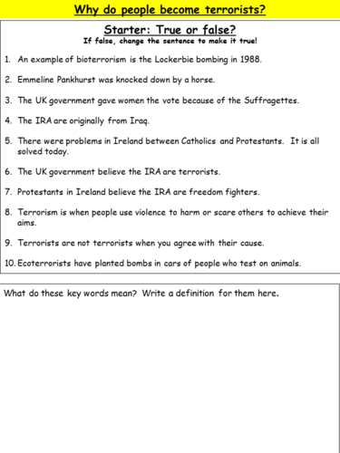 History KS3 Home Learning - Terrorism | Teaching Resources