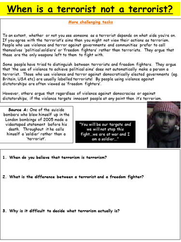 History KS3 Home Learning - Terrorism | Teaching Resources