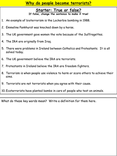 History KS3 Home Learning - Terrorism | Teaching Resources
