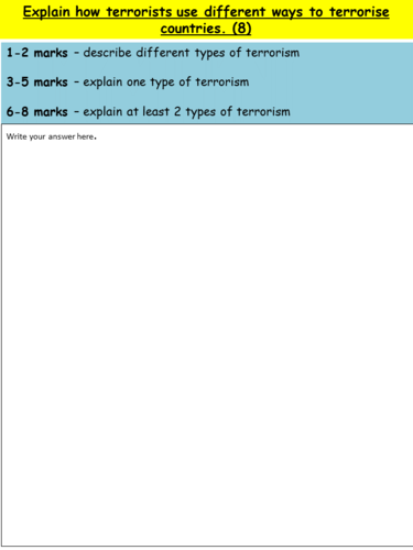 History KS3 Home Learning - Terrorism | Teaching Resources
