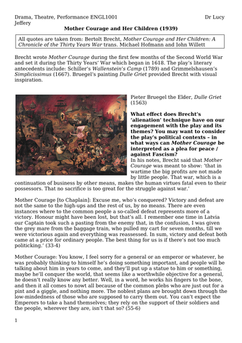 Bertolt Brecht's 'Mother Courage and All Her Children' | Teaching Resources