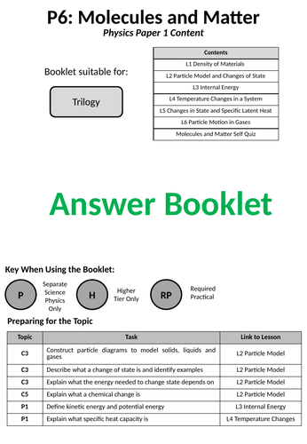 P6 Molecules and Matter Work Booklet and Answers | Teaching Resources