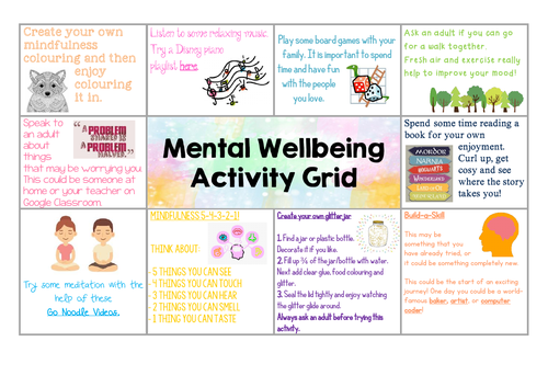 Mental Wellbeing Activity Grid | Teaching Resources Mental Wellbeing Activity Grid | Teaching Resources