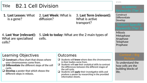 KS4 Cell Division (Mitosis) | Teaching Resources