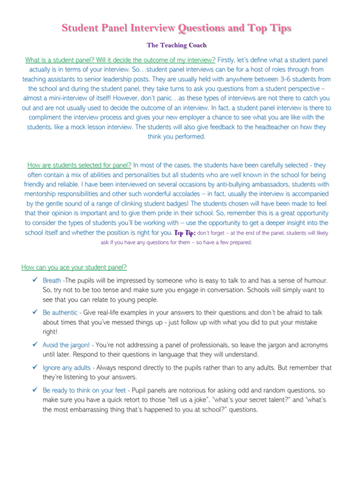 Student Panel Questions - Interview Preparation - Advice and Guidance ...