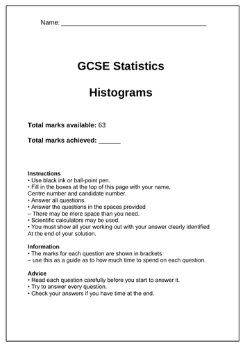 Histograms Exam Questions Gcse Statistics Teaching Resources