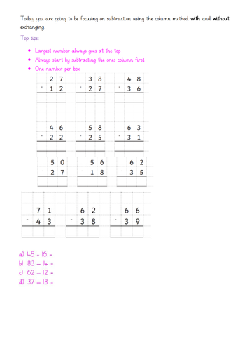 Column Addition and Subtraction | Teaching Resources