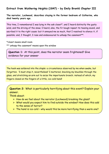 Wuthering Heights Extract - questions/worksheet/TEA paragraph ...