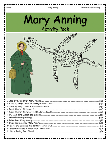 Mary Anning 12 Activity Pack Draw Jigsaw Map Factsheet | Teaching Resources