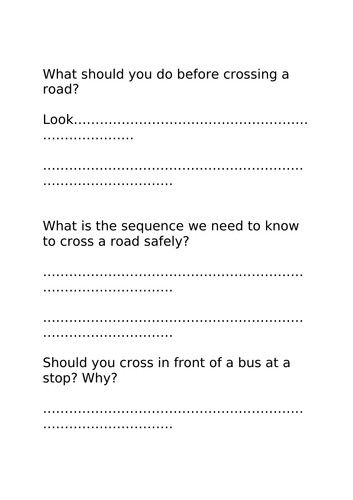 Road Safety Comprehension Questions | Teaching Resources