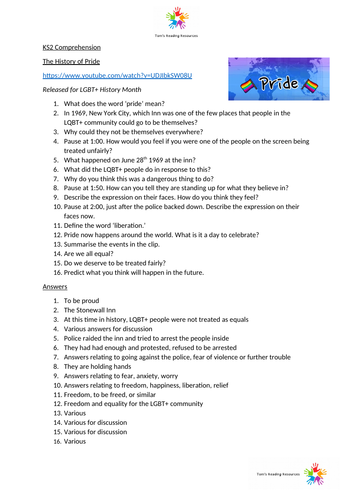 KS2 Comprehension - The History of Pride | Teaching Resources