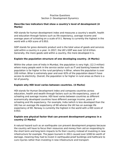 Complete Exam question pack for GCSE Geography | Teaching Resources