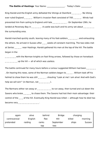 Battle of Hastings Cloze: 4 levels of differentiation | Teaching Resources