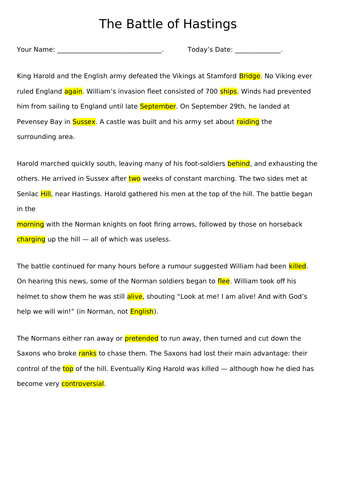 Battle of Hastings Cloze: 4 levels of differentiation | Teaching Resources