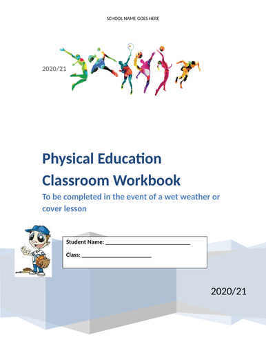 Indoor / Cover lesson PE and sport workbook and activities - editable ...