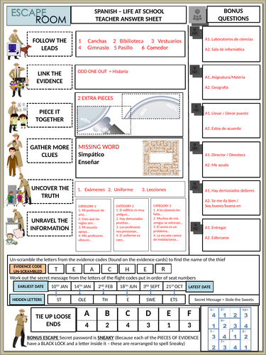 Spanish Escape Room - Life at school | Teaching Resources
