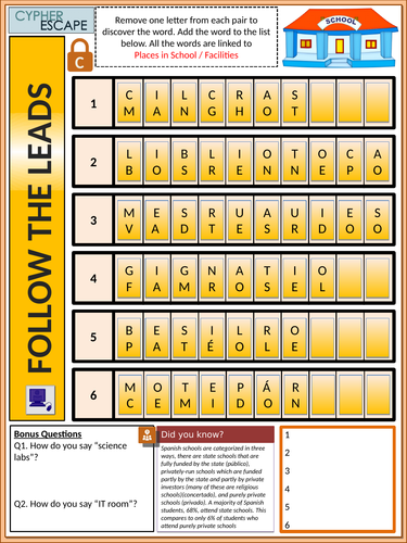 Spanish Escape Room - Life at school | Teaching Resources