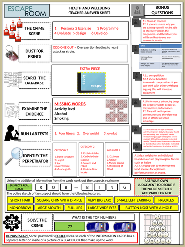 Health and Wellbeing and PE Escape Room | Teaching Resources