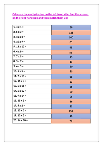 Multiplication Match Up 2 | Teaching Resources