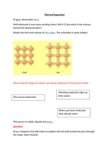 KS3 Thermal Expansion and Conduction | Teaching Resources