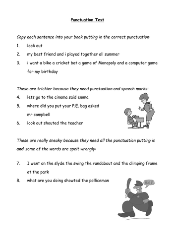 KS2 Worksheet - Punctuation Test 1 (2 versions) | Teaching Resources