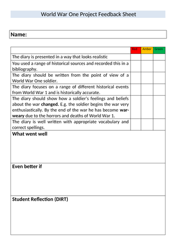 World War One Homework Project - a Trench Diary | Teaching Resources