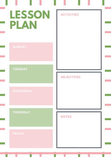 Simple Lesson Plan Pink & Green | Teaching Resources