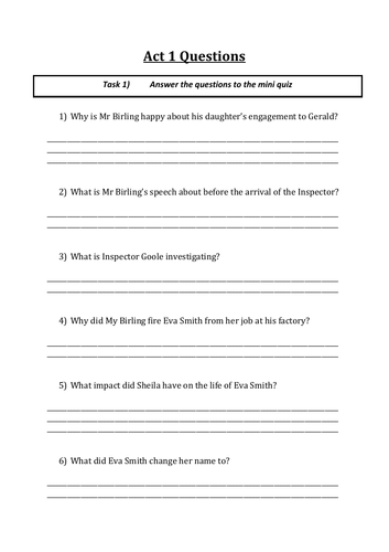 An Inspector Calls Mini Quizzes and True/false Activities | Teaching ...