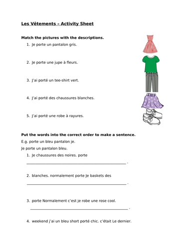 Clothes - French worksheet | Teaching Resources