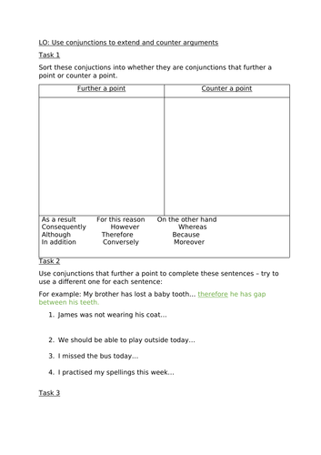Use conjunctions to further and counter arguments | Teaching Resources