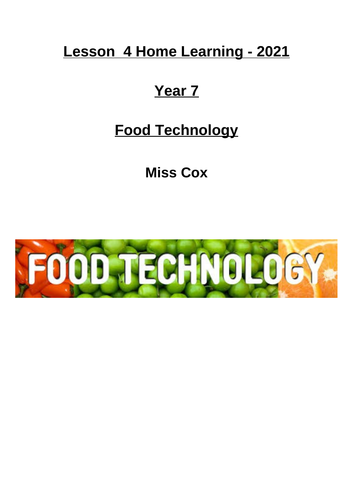 Year 7 Food Technology Home Learning (5 Lessons) | Teaching Resources