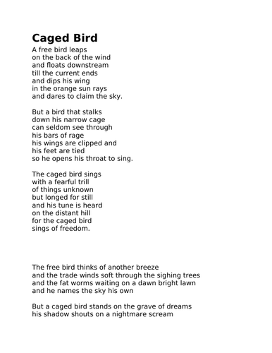 gcse english literature assessment sheet Maya Angelou poem Caged Bird ...