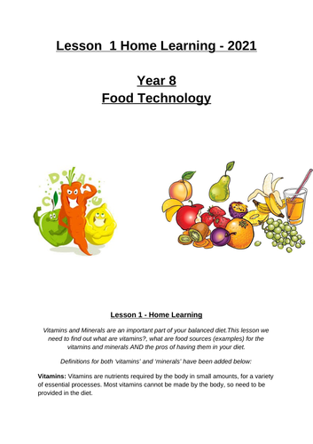Year 8 Food Technology Home Learning (5 Lessons) | Teaching Resources