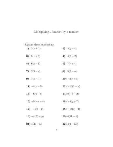 Multiplying a bracket by a number worksheet (with solutions) | Teaching ...