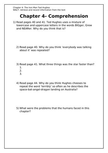 The Iron Man guided reading year 4 KS2 Ted Hughes whole class 25 ...